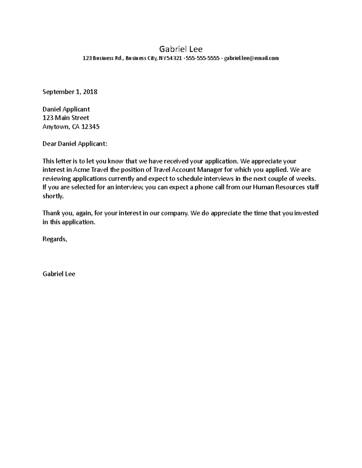 The Balance Letter Example - Gabriel Lee 123 Business Rd., Business ...