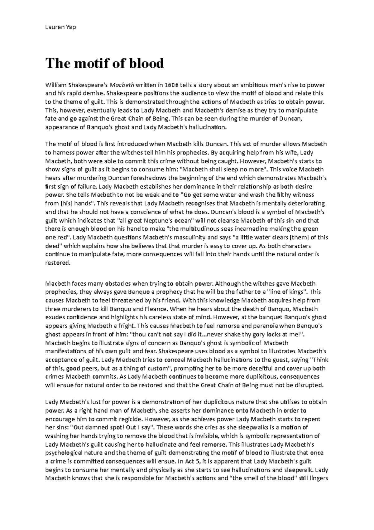 The motif of blood for english - Lauren Yap The motif of blood William ...
