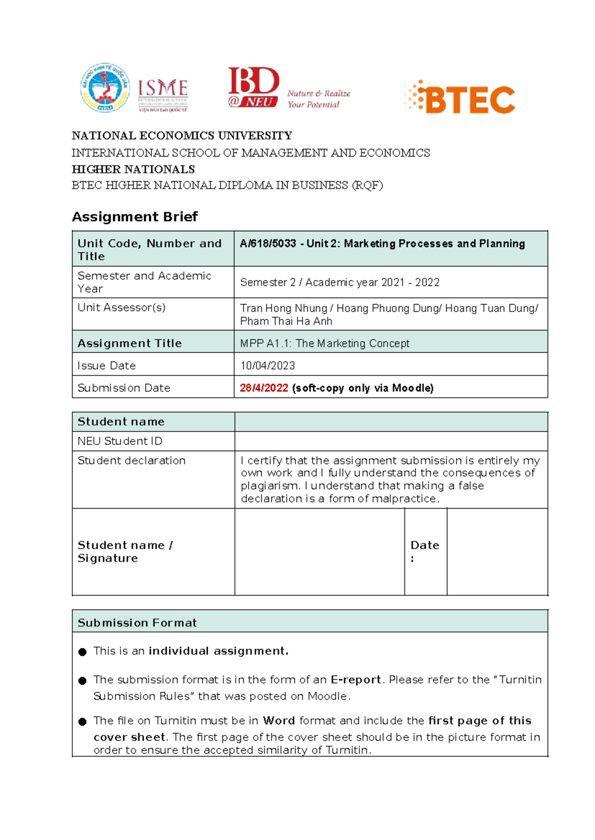 Guide for A1.1 MPP - NATIONAL ECONOMICS UNIVERSITY INTERNATIONAL SCHOOL ...
