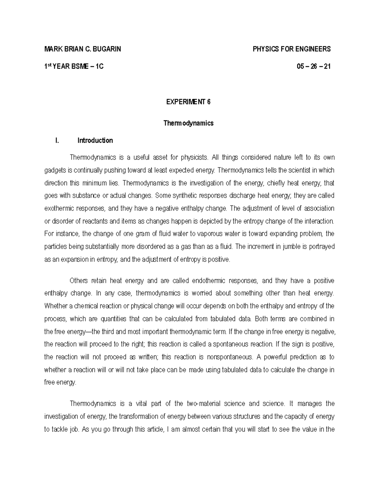Phyme 1C Laboratory Report 6 Bugarin Mark Brian - Mechanical ...