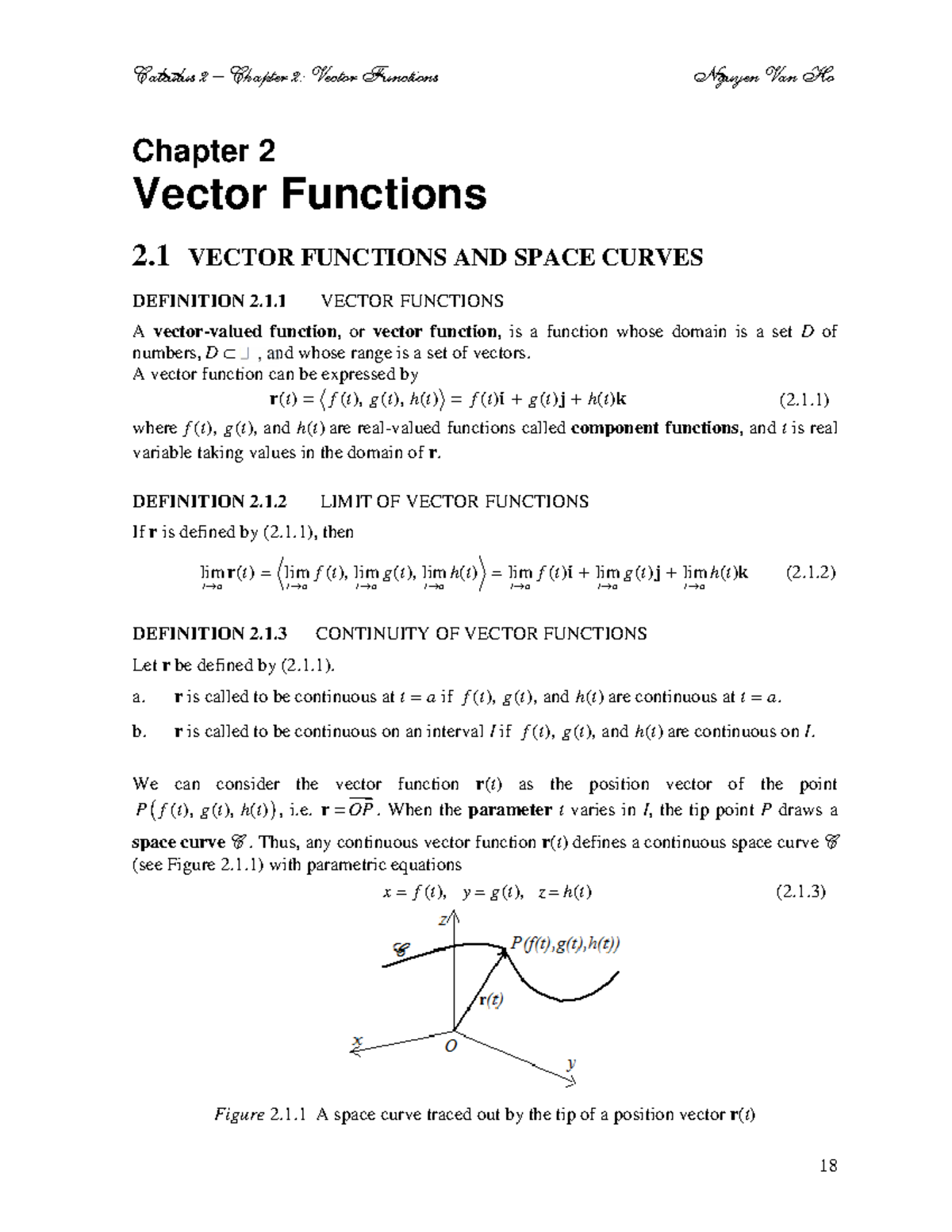 Cheban-Calculus 2 - Ch 2 - Vector Functions - DR. Nguyen Van Ho ...