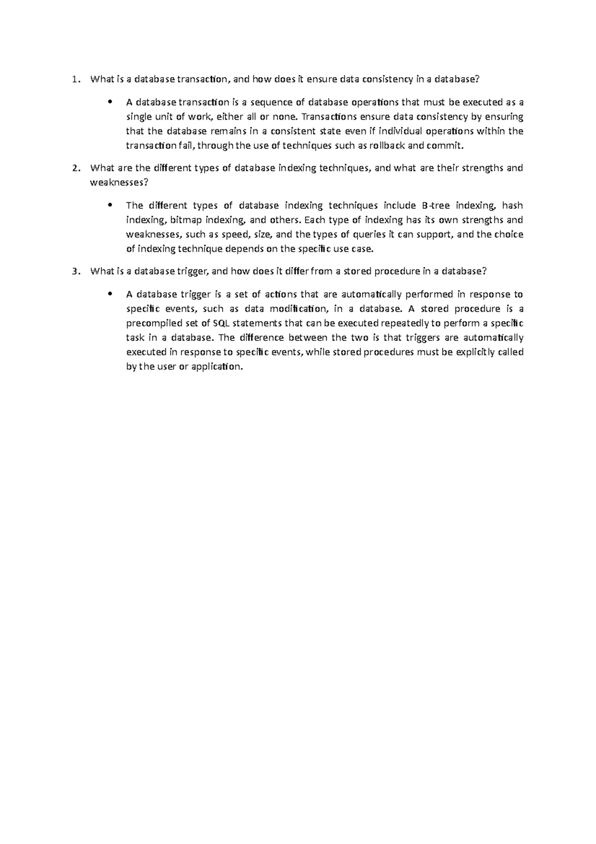 Exam Questions 2 What Is A Database Transaction And How Does It