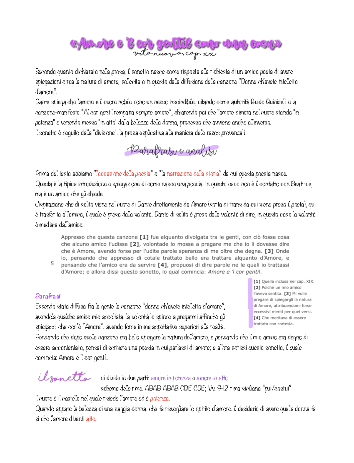 Amore e 'l cor gentil sono una cosa - Secondo quanto dichiarato nella ...