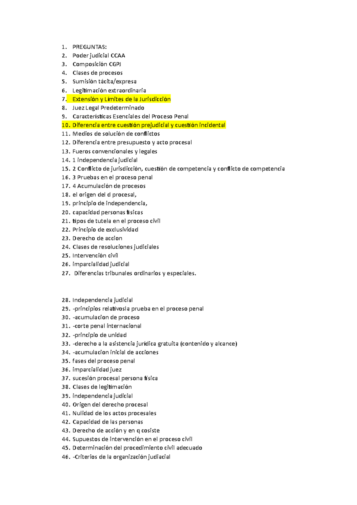 EXAMENES OBLIGACIONES Y CONTRATOS - 1. PREGUNTAS: Poder judicial CCAA Composición CGPJ Clases de ...