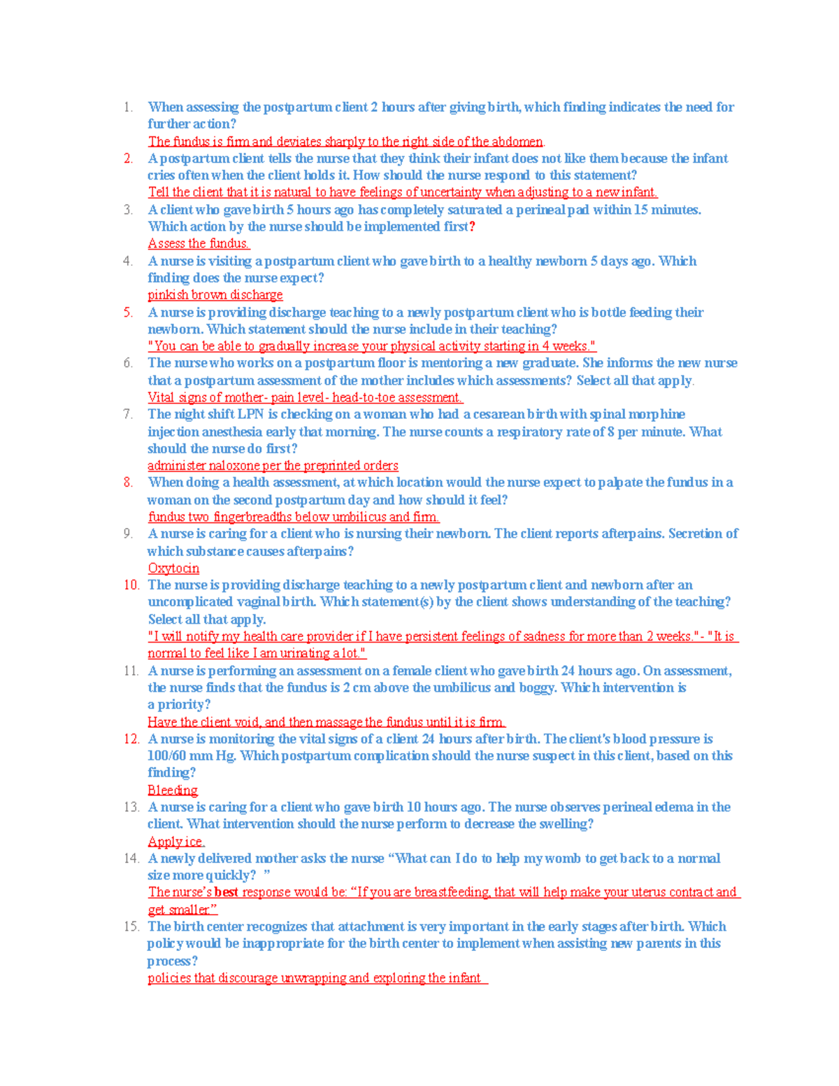 Chapter 17 prep U - Prep-U - When assessing the postpartum client 2 ...