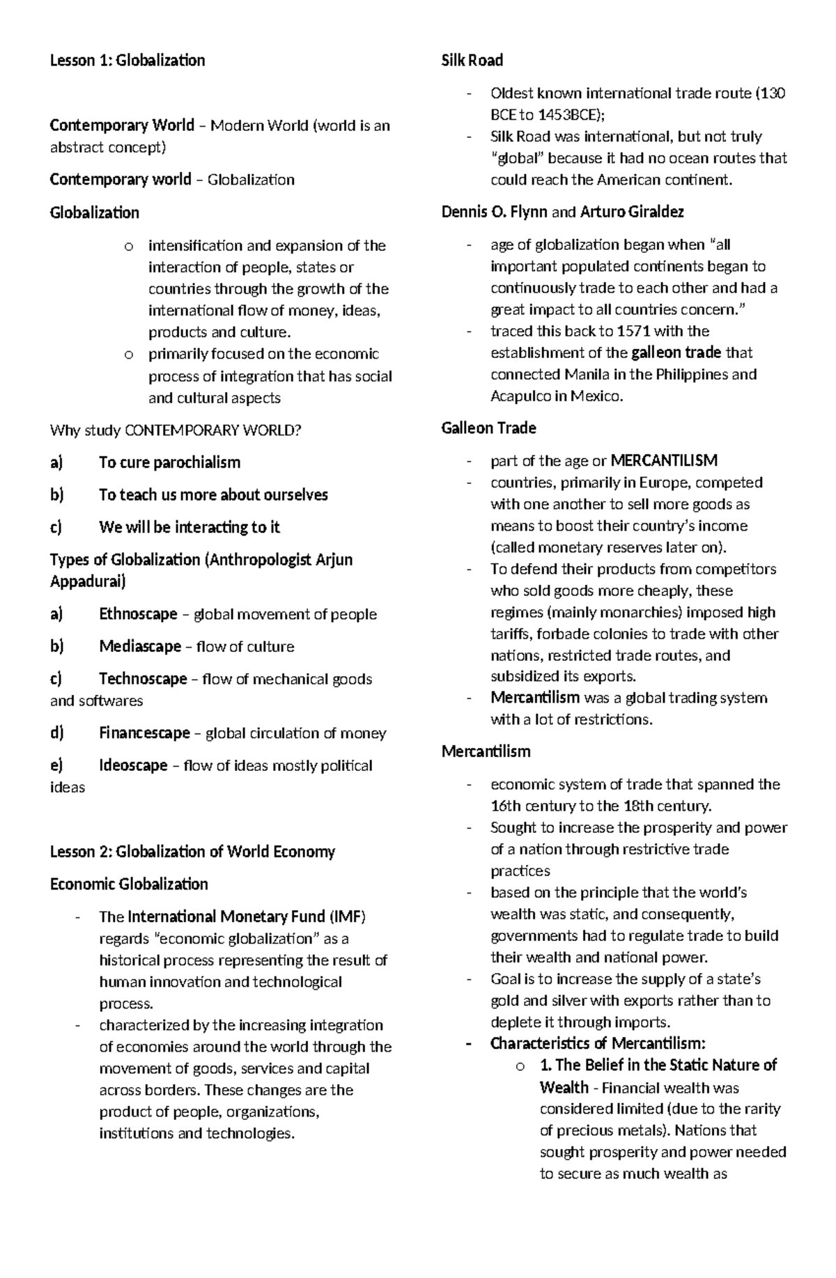 Conwor - Contemporary world notes - Lesson 1: Globalization ...