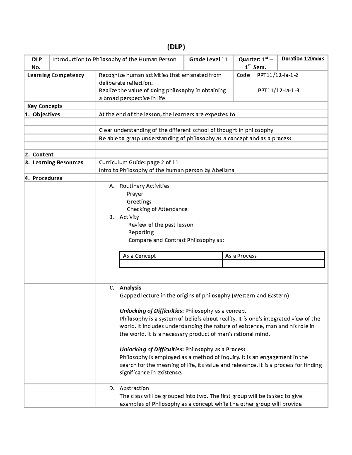 Detailed Lesson PLAN- Philo - (DLP) DLP No. Introduction to Philosophy ...