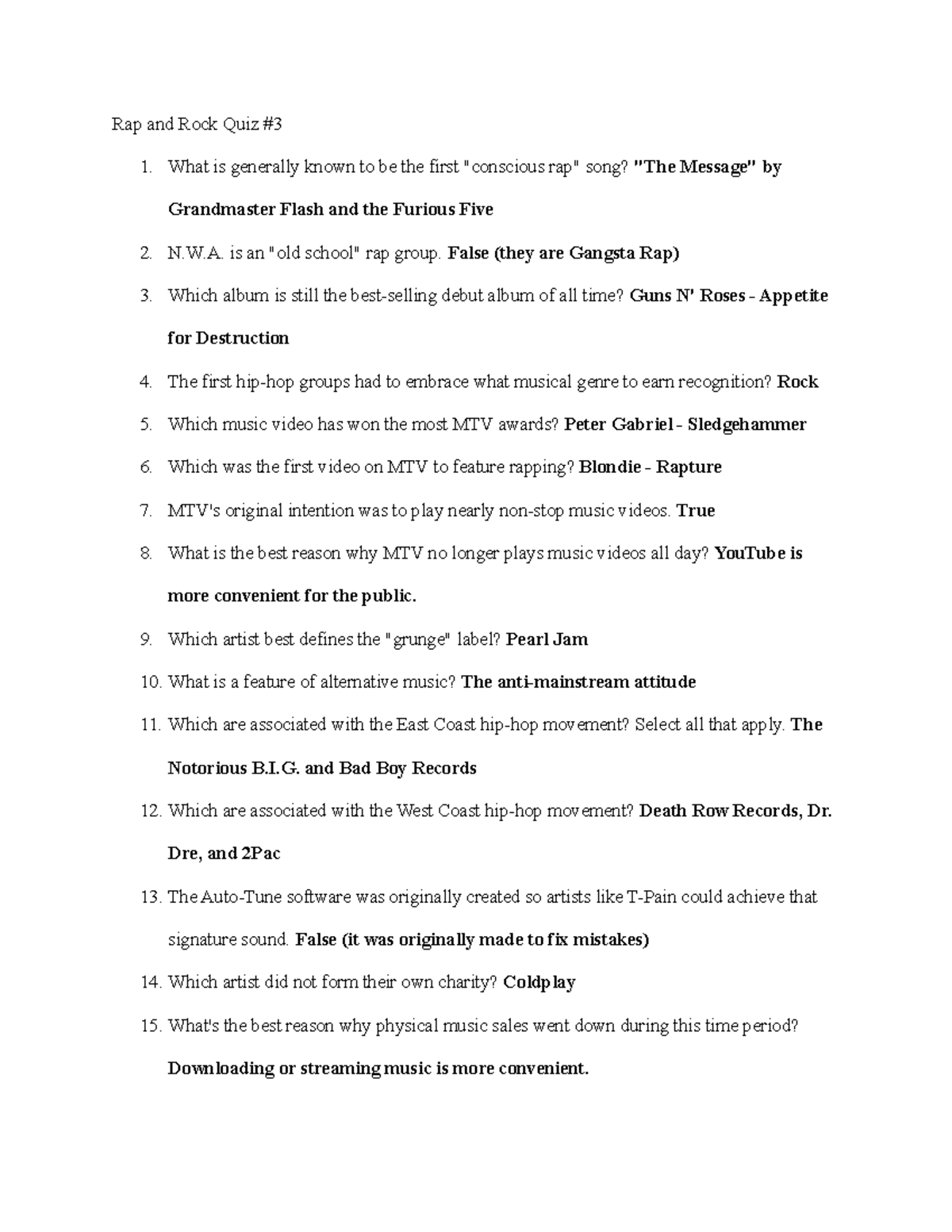 Rap and Rock Quiz #3 - MUGN 102 Rap and Rock as a Cultural Phenomenon ...