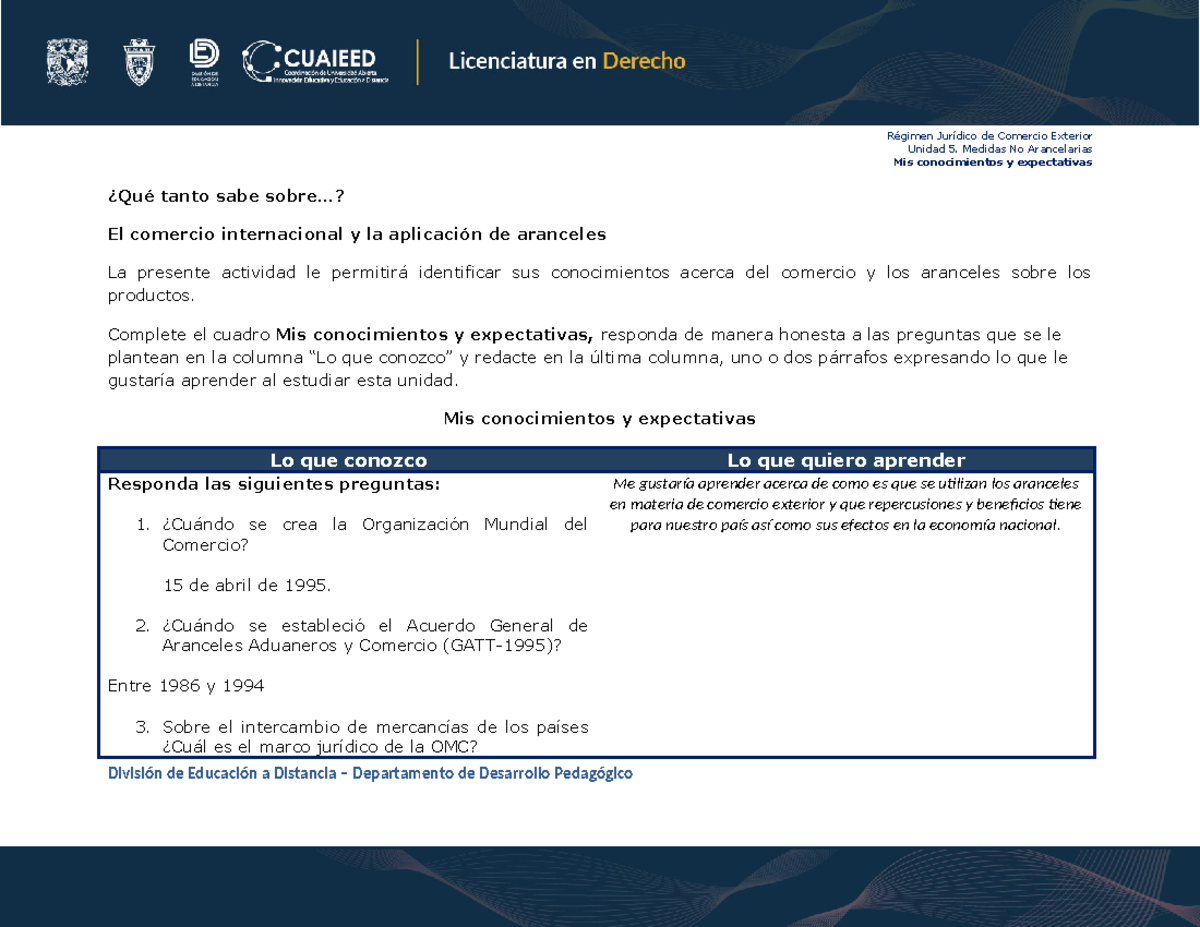 Cq u5 - ergerg - Régimen Jurídico de Comercio Exterior Unidad 5 ...