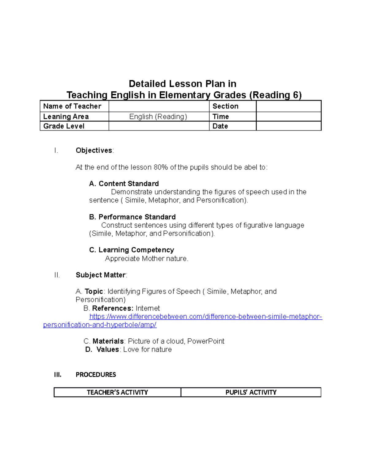 Detailed lesson plan - It can help you - Detailed Lesson Plan in ...