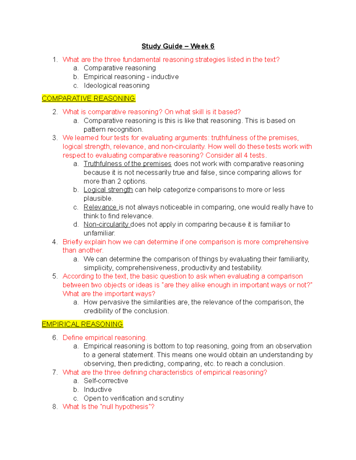 Week 6 study guide - answers - Study Guide – Week 6 What are the three ...