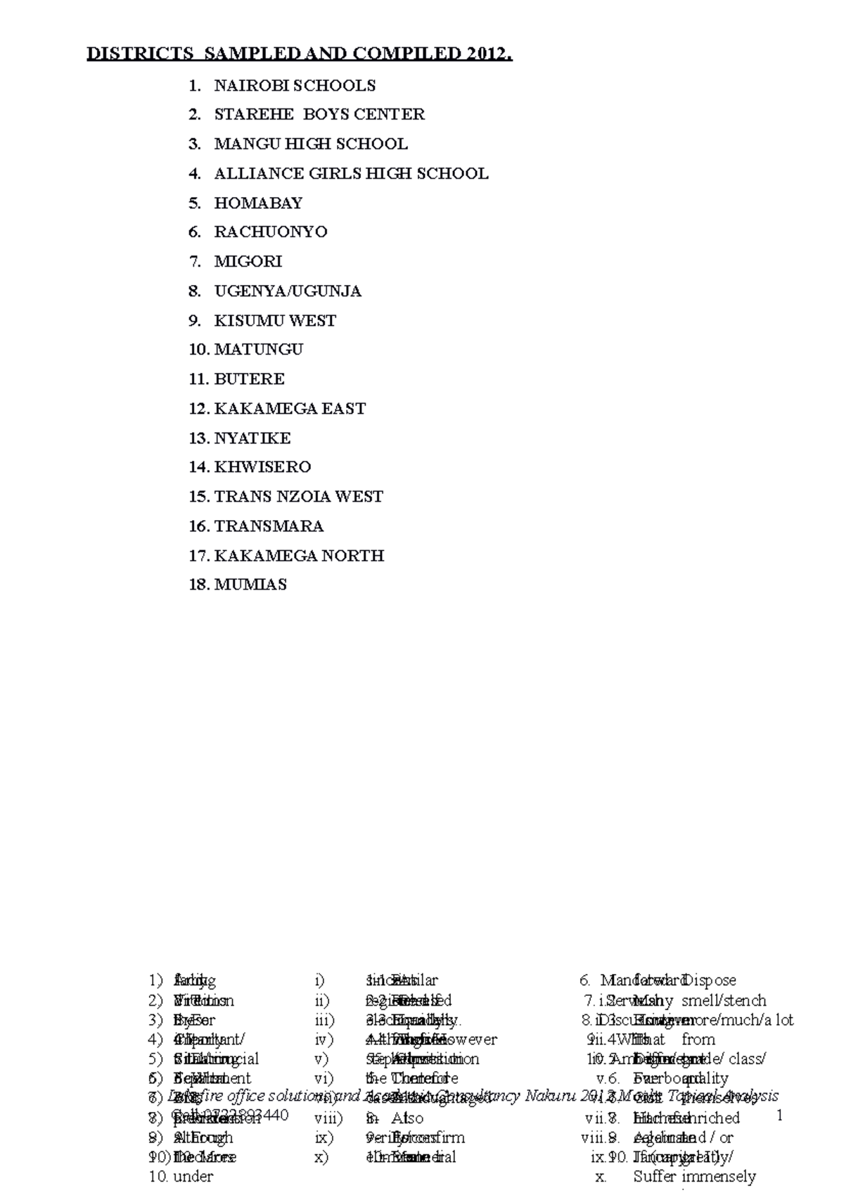 English - Revision papers - DISTRICTS SAMPLED AND COMPILED 2012. 1 ...