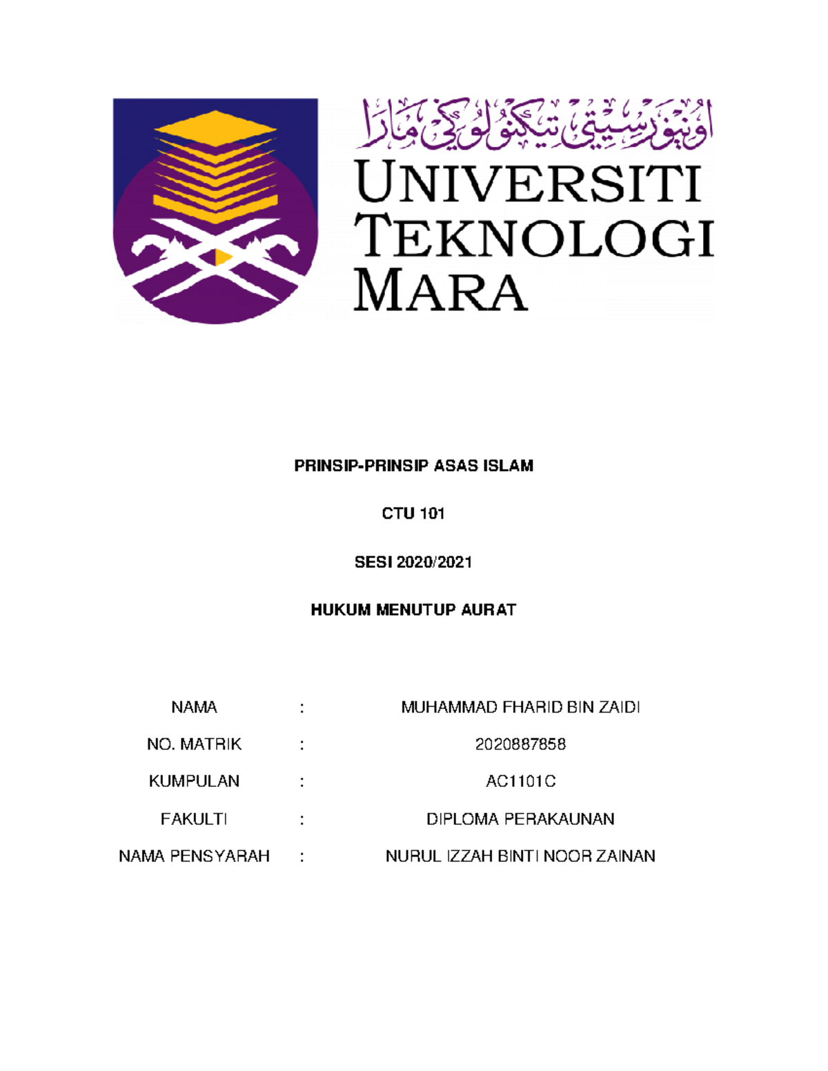 Ctu 101 Analisis ayat Muhd fharid bin zaidi - PRINSIP-PRINSIP ASAS ...