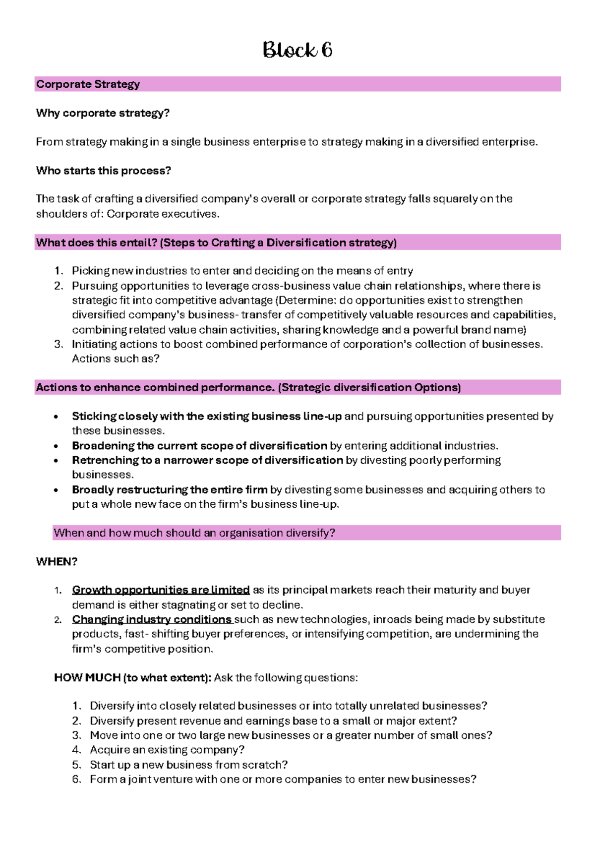 Block 6-OBS 310 - Block 6 Corporate Strategy Why corporate strategy ...