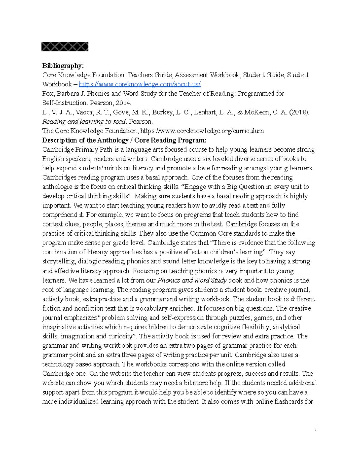 Anthology core reading - Bibliography: Core Knowledge Foundation ...