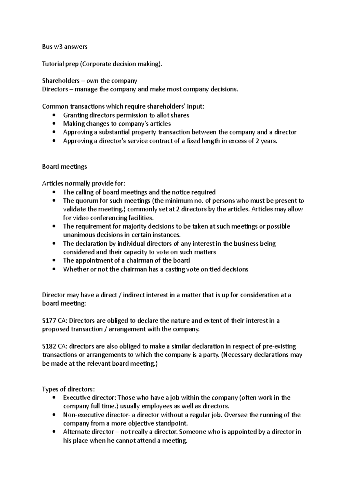 Bus w3 answers business law - Bus w3 answers Tutorial prep (Corporate ...