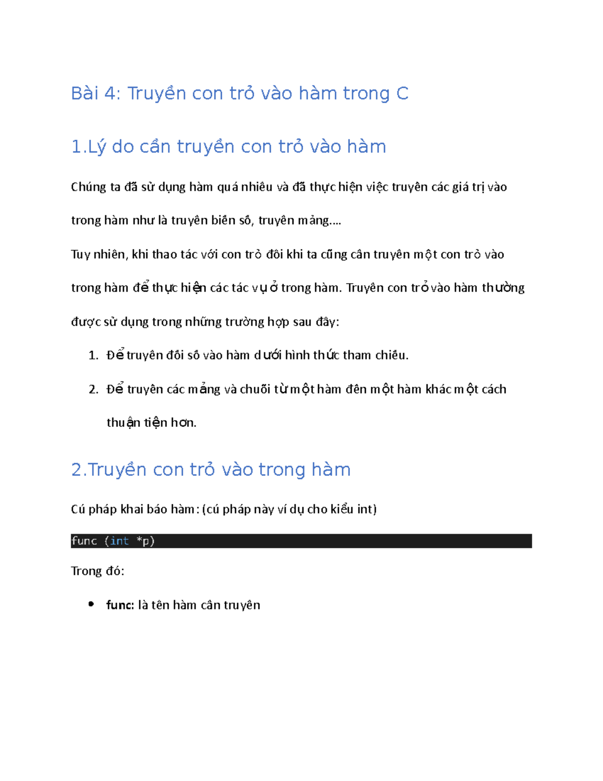 Bài 4 Truyền con trỏ vào hàm trong C - Bài 4: Truyền con trỏ vào hàm ...