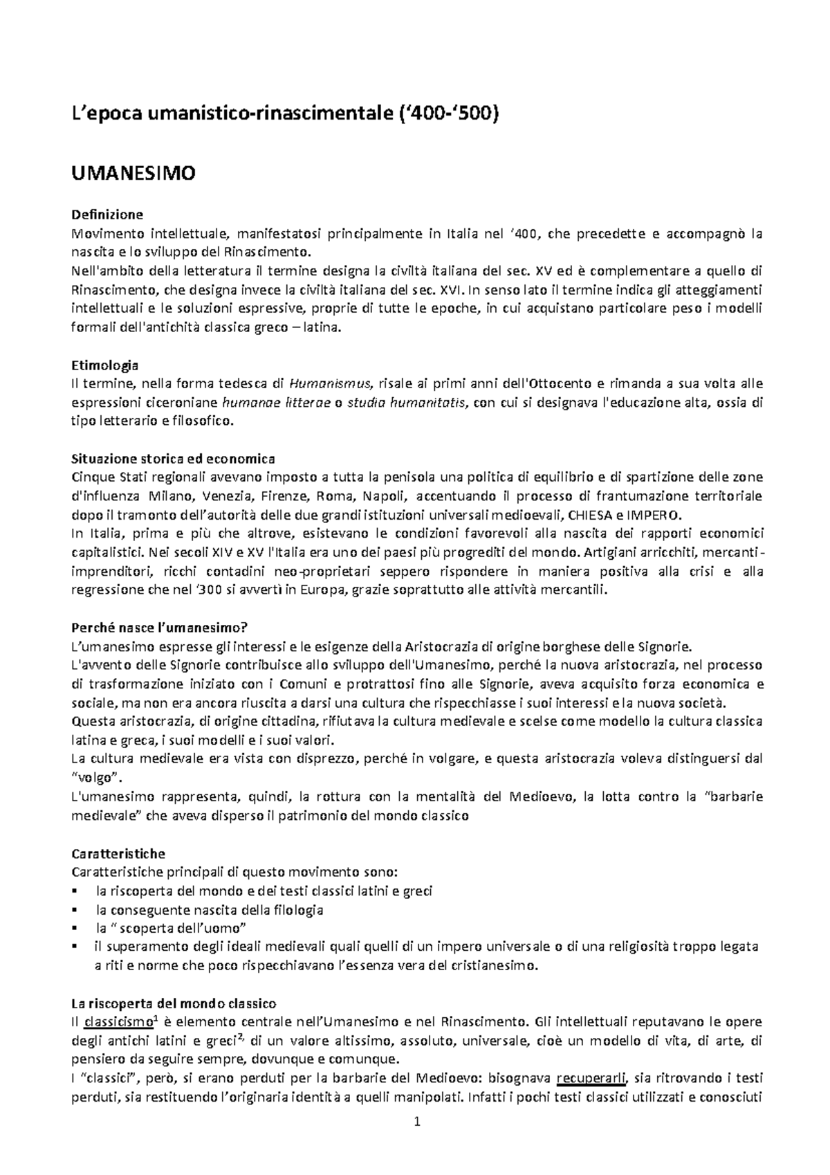 L'epoca umanistica - quadro storico letterario - L’epoca umanistico ...