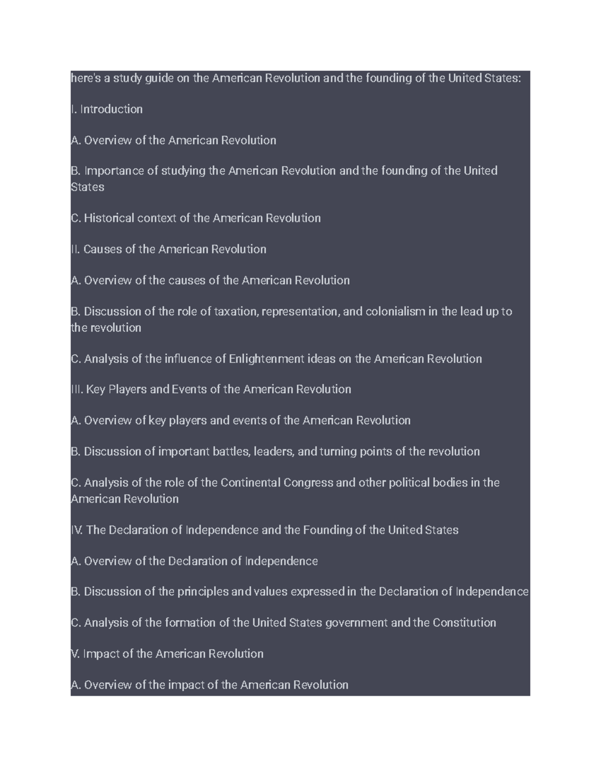 Here's a study guide on the American Revolution and the founding of the ...