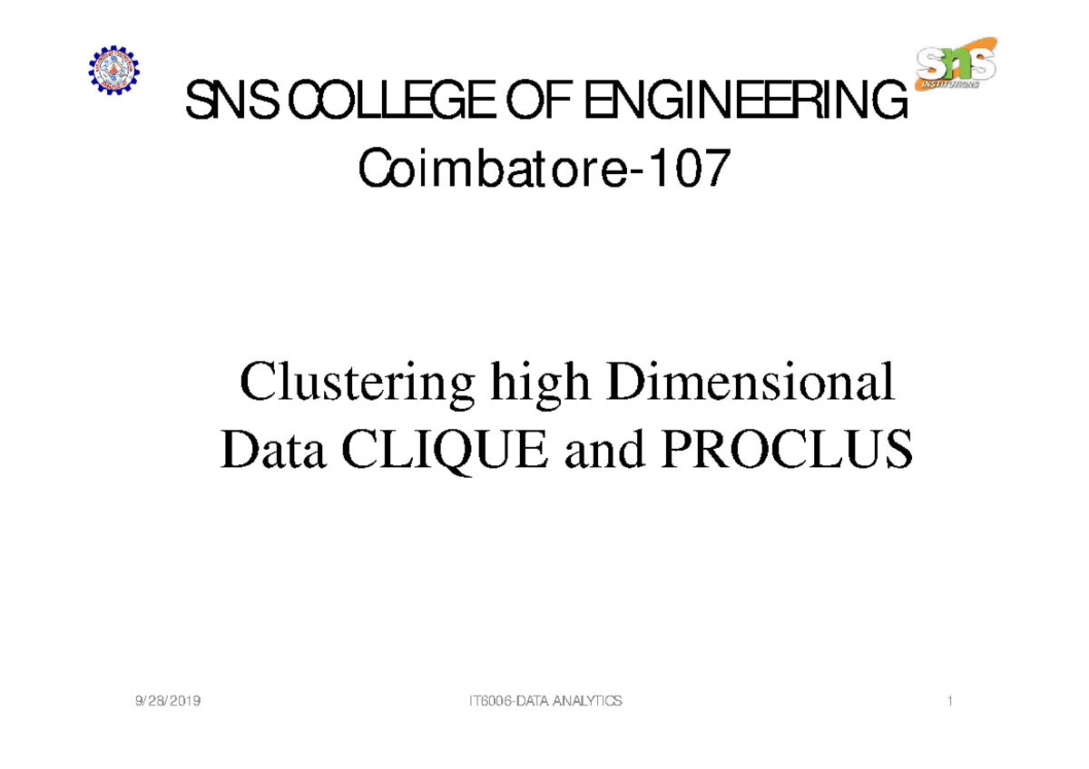 Clique - high dimension clustering - Clustering high Dimensional Data CLIQUE and PROCLUS SNS ...