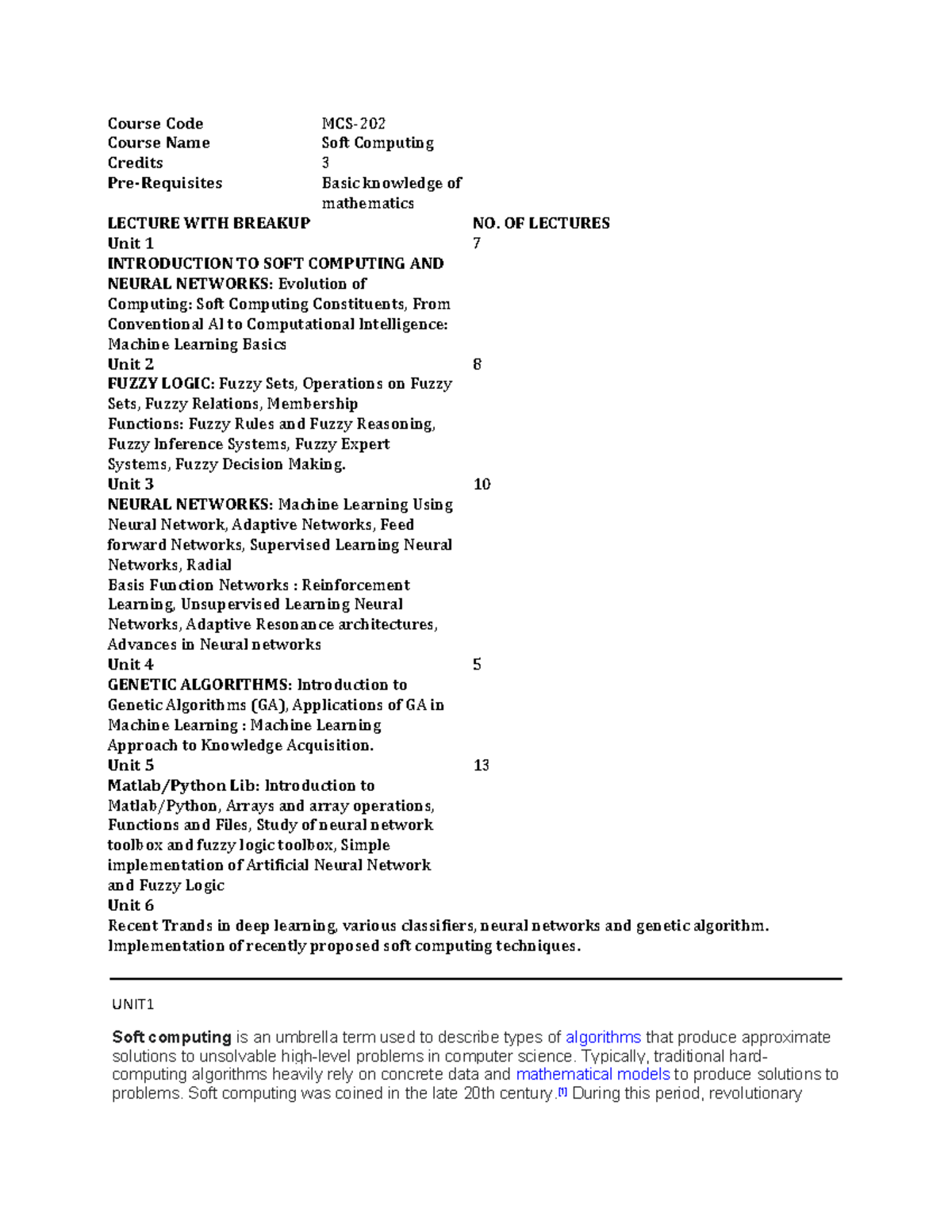 Soft Computing SVU Sem2 - ####### Course Code MCS- ####### Course Name Soft Computing ...