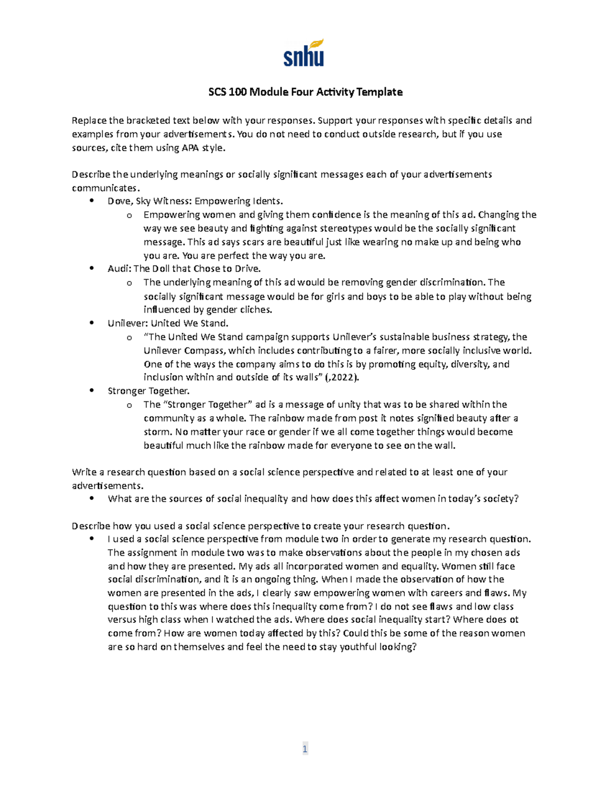 SCS 100 Module Four Activity Template - SCS 100 Module Four Activity ...
