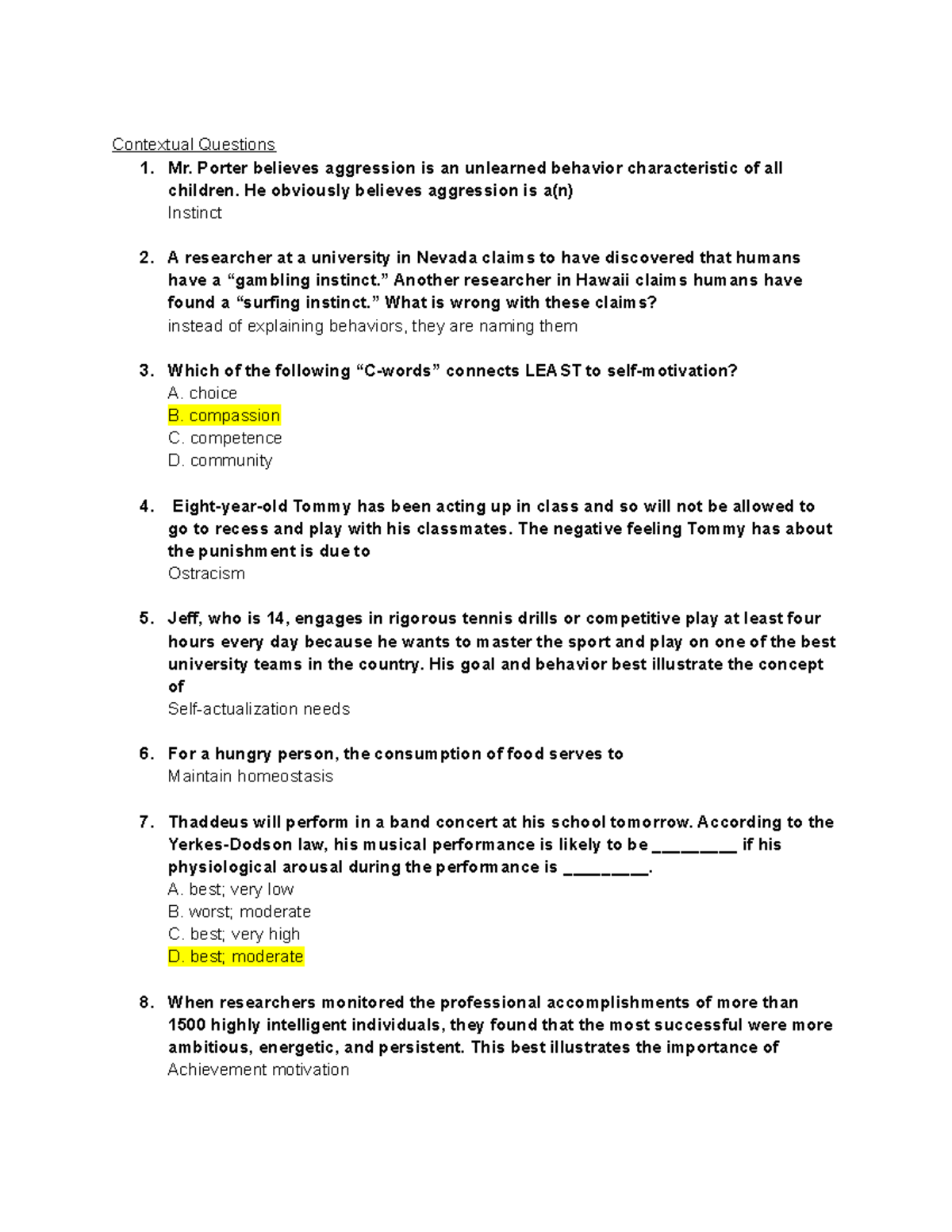 Contextual Practice questions - Contextual Questions 1. Mr. Porter ...