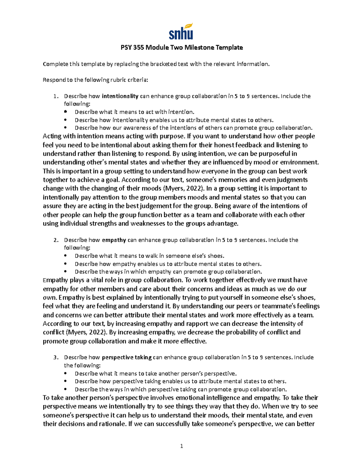 PSY 355 Module Two Milestone Template - Complete - Respond to the ...