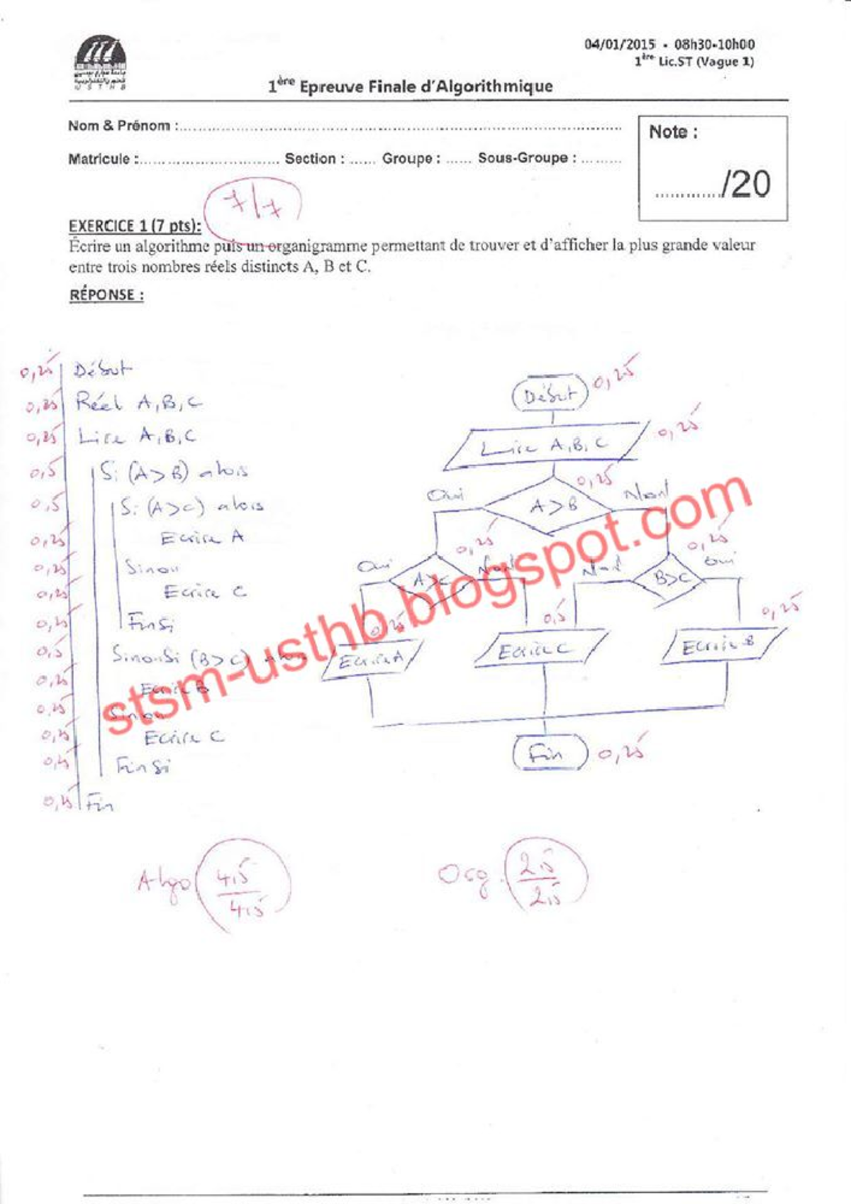 Sujets examens informatique+corrigés - Informatique Et Analyses Des Données Biologiques - Studocu
