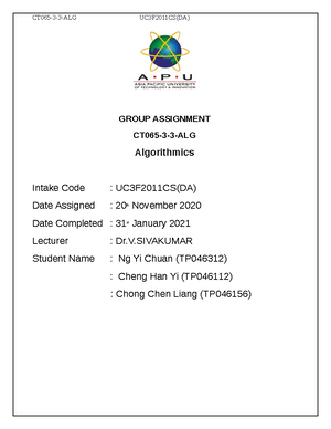 Algorithm Assignment part A B - ALGORITHMICS (CT065-3-3-ALG) GROUP ASSIGNMENT PART A Group ...