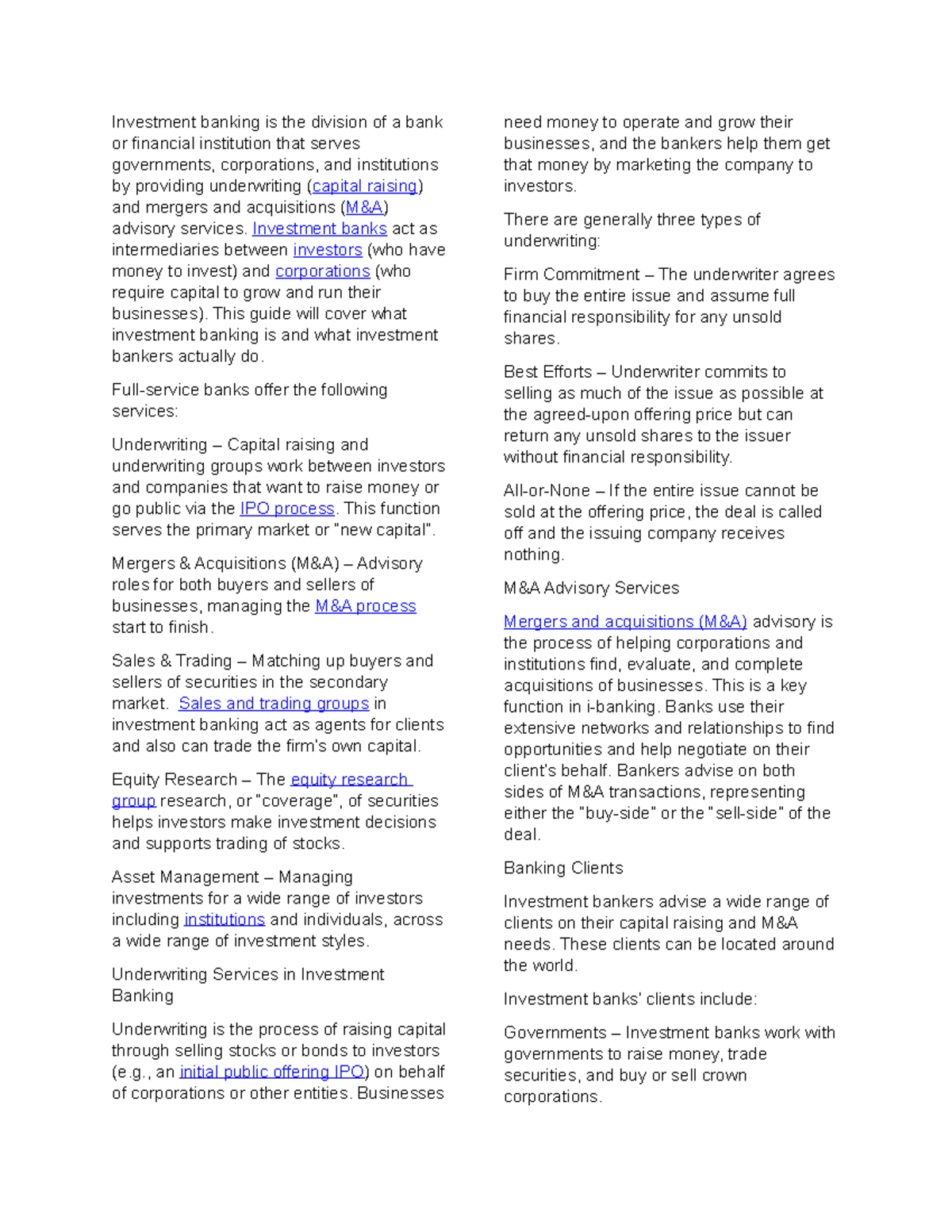 Finman-Reviewer - Notes in Investment banking, Cost of Capital ...