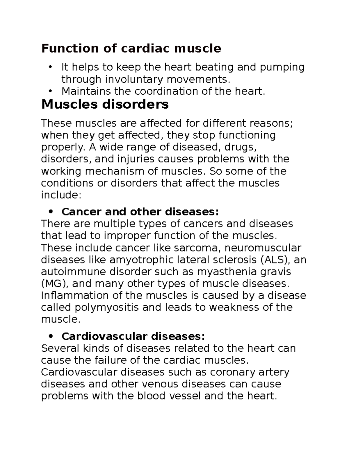 Bio 22 - notes - Function of cardiac muscle It helps to keep the heart ...