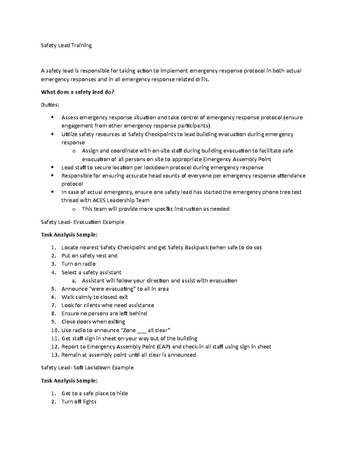 Safety Lead Training - n/a - Safety Lead Training A safety lead is ...