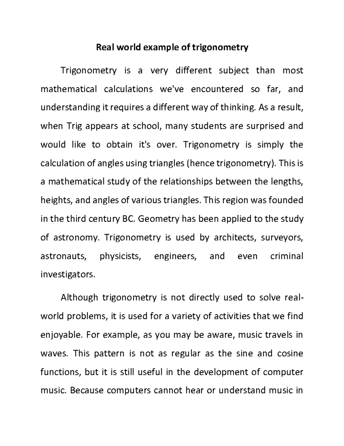 Real world example of trigonometry - Real world example of trigonometry ...