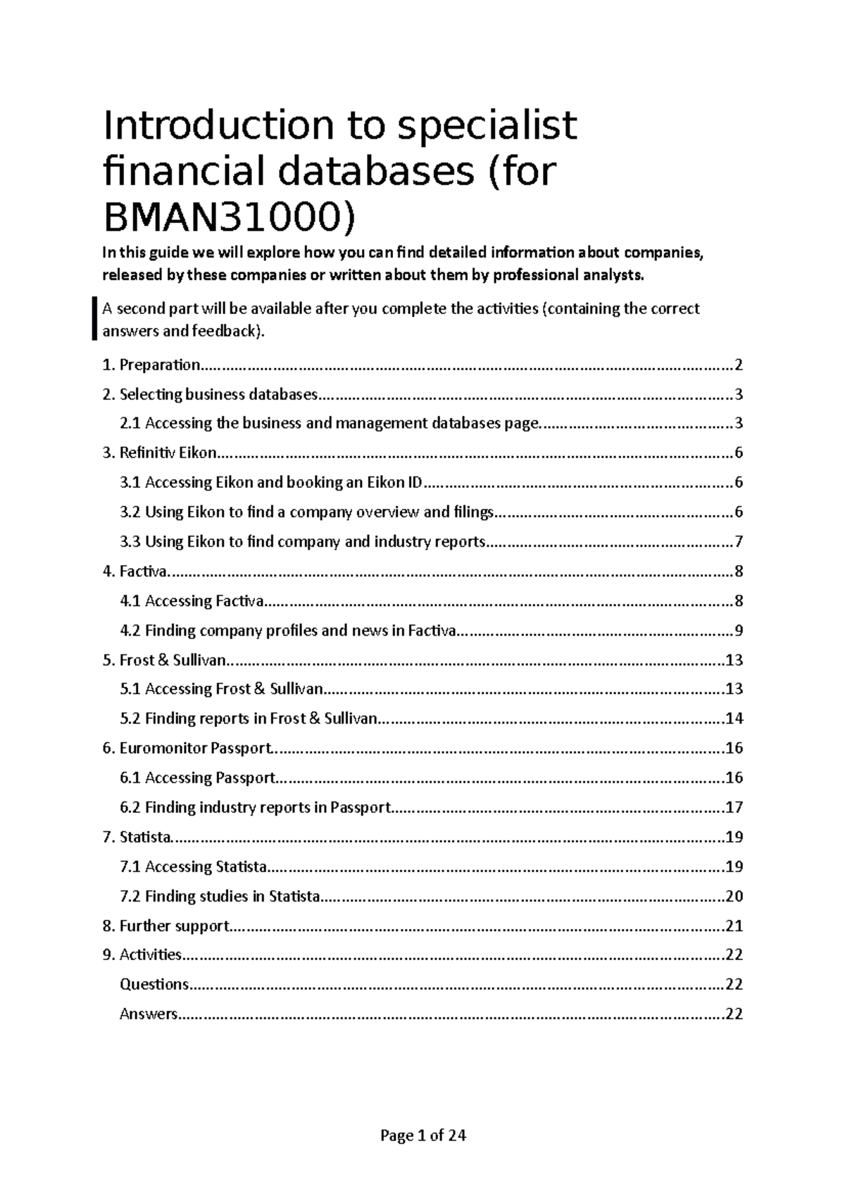 Introduction to business databases BMAN31000 - Introduction to ...