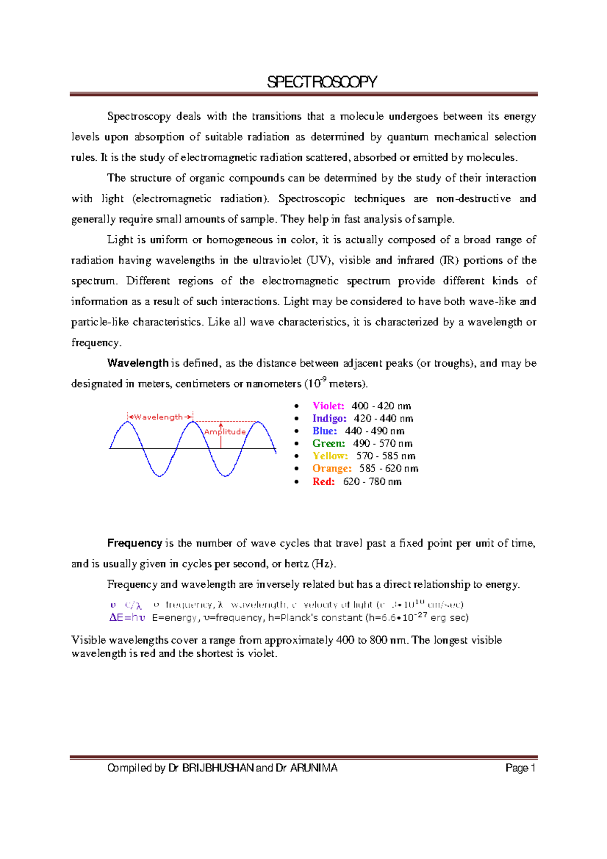 Spectroscopy 2018 - sem 1 chemistry notes - Spectroscopy deals with the ...