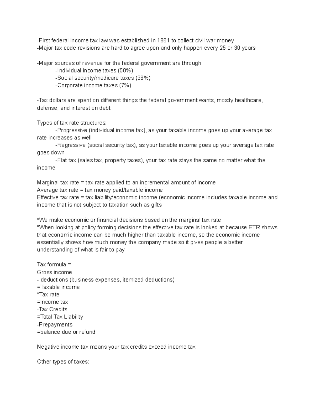 Acc 343 day 1 - Lecture notes 1-2 -First federal income tax law was ...