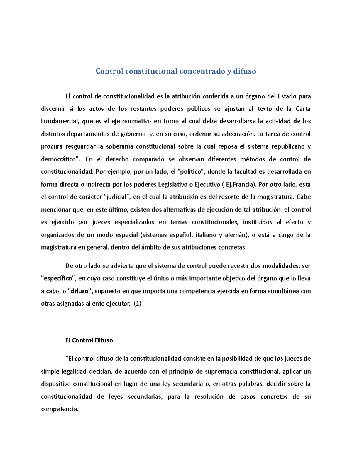 Modelos de control constitucional - Control constitucional concentrado ...