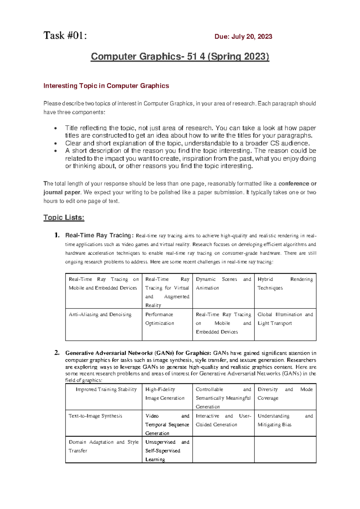Task01#01 - CG LAB TASK 1 - Task #01: Due: July 20, 2023 Computer Graphics- 51 4 (Spring 2023 ...