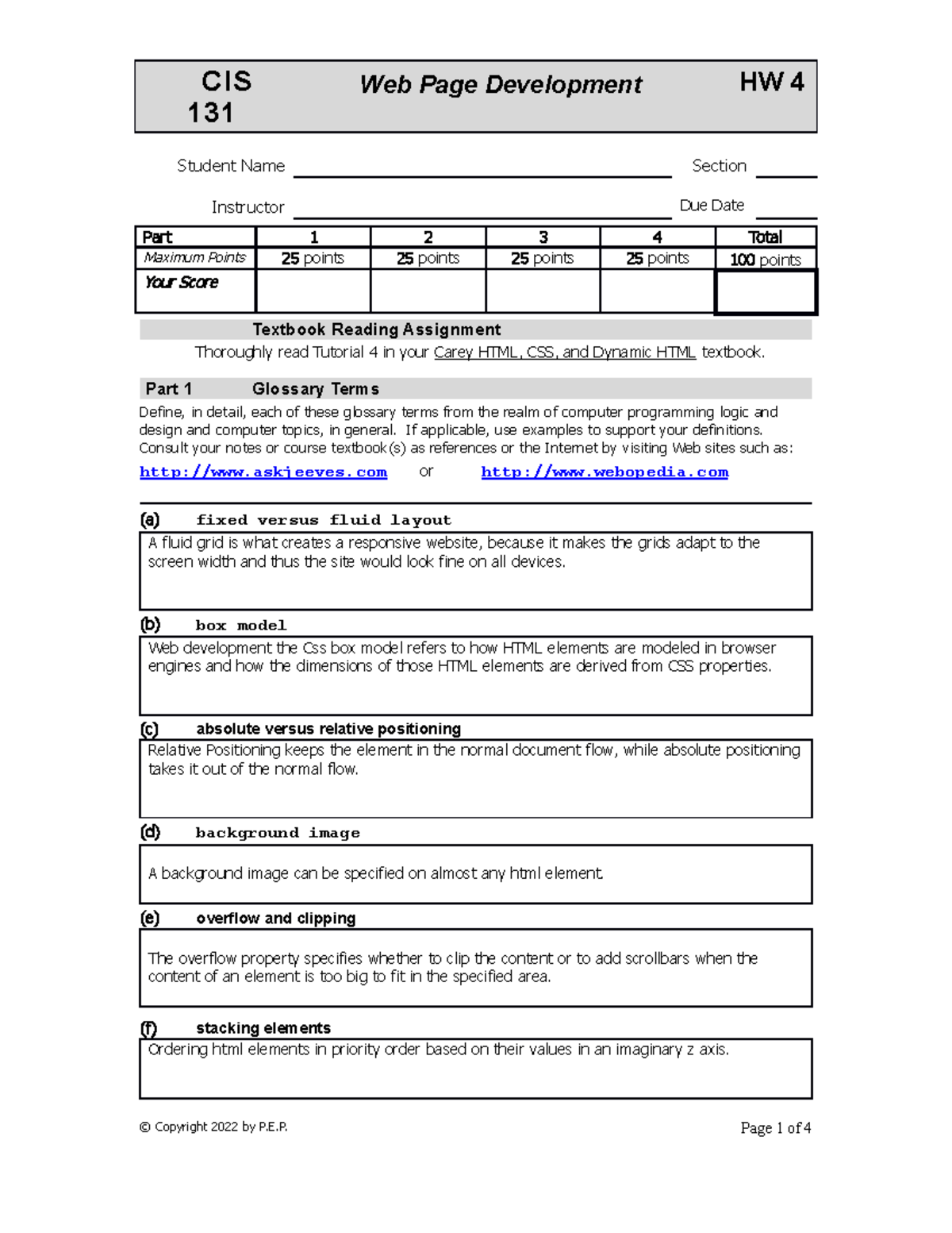 CIS 131 Homework 04 - 131 Web Page Development HW 4 Student Name ...