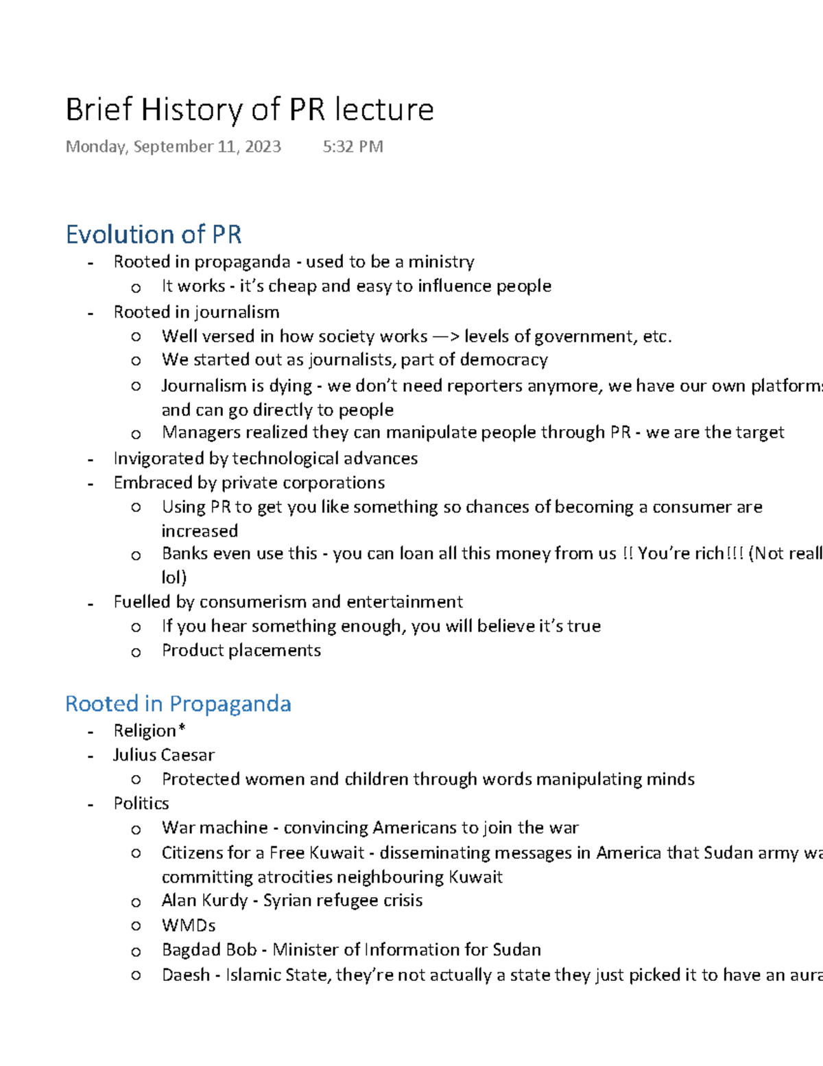 Brief History of PR - Evolution of PR Rooted in propaganda - used to be ...