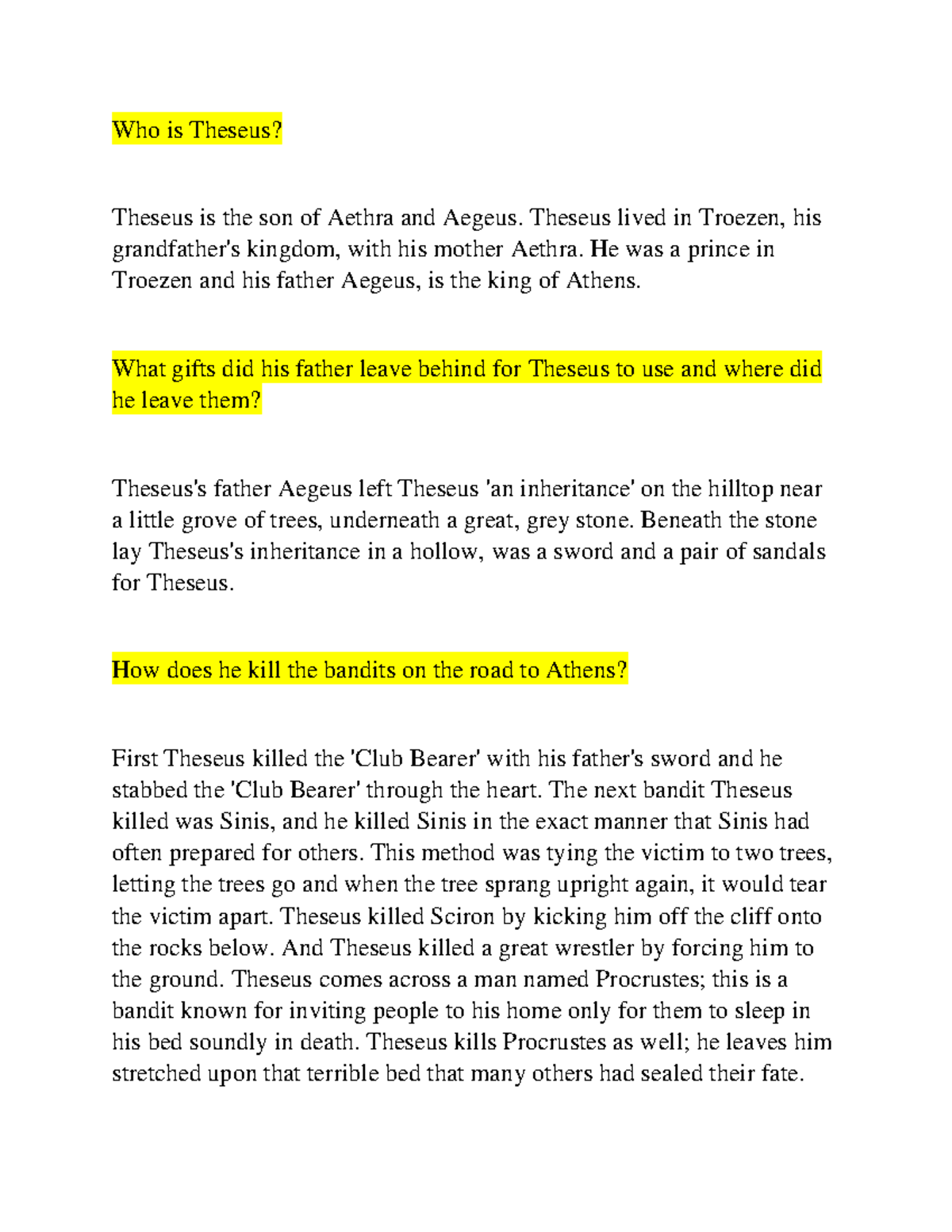 Theseus Questions - professor cheryl hunter - Who is Theseus? Theseus ...