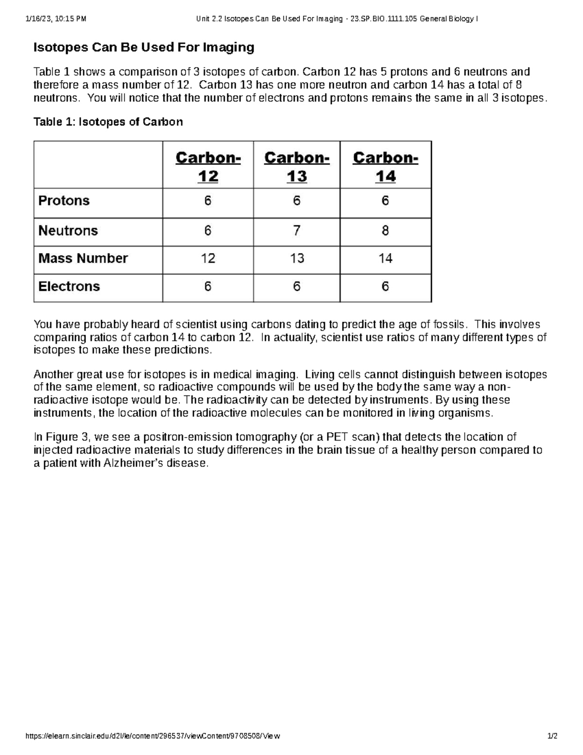 Unit 2.2 Isotopes Can Be Used For Imaging - 23.SP.BIO.1111.105 General ...