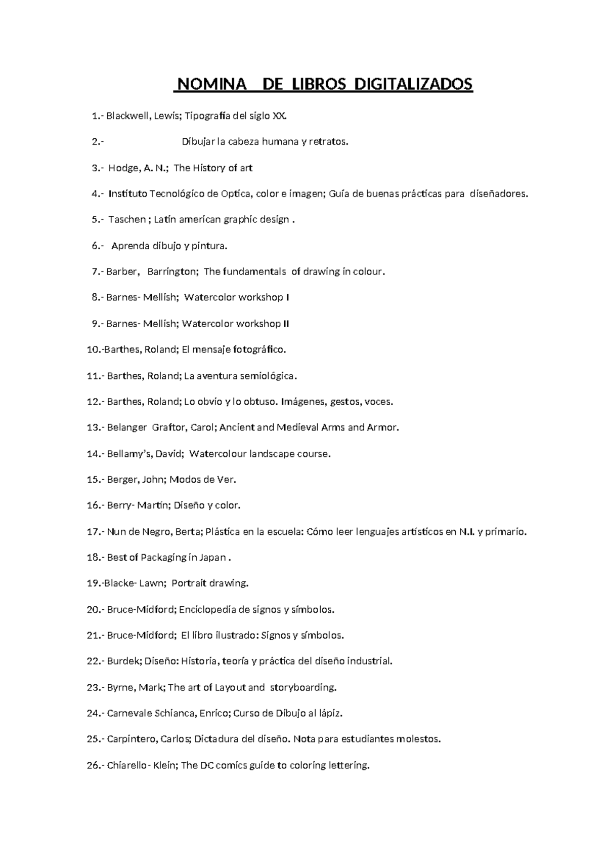 Nomina DE Libros Digitalizados - NOMINA DE LIBROS DIGITALIZADOS 1.- Blackwell, Lewis; Tipografía ...