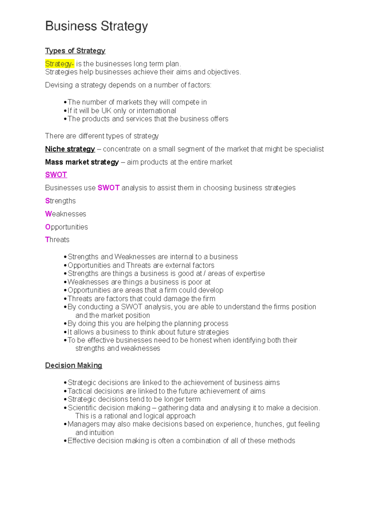 Business Strategy - Business Strategy Quick revise Types of Strategy ...