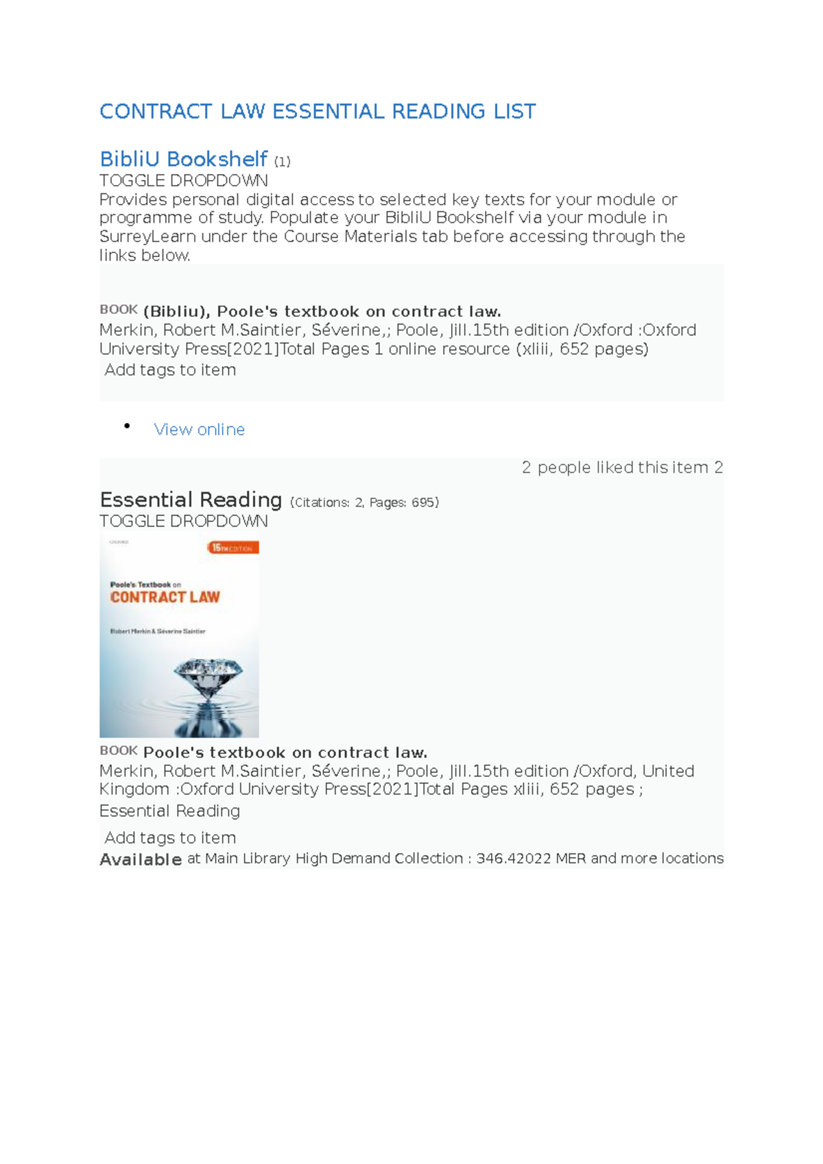 Contract LAW Essential Reading LIST - CONTRACT LAW ESSENTIAL READING ...