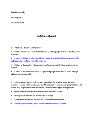 Study Guide Chapter 4 - notes - Rosalie Alvarado Sociology 001 20 ...