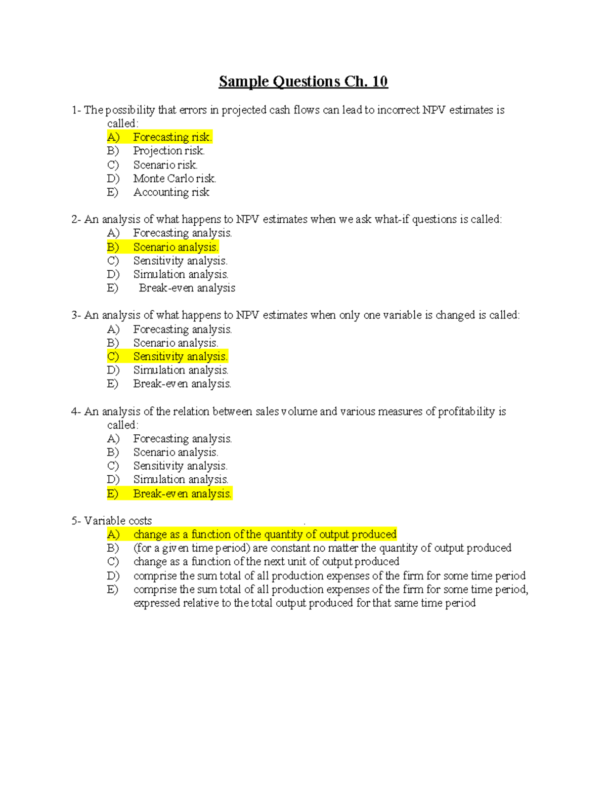 Sample Questions Ch 10 (Key) - Sample Questions Ch. 10 1- The ...