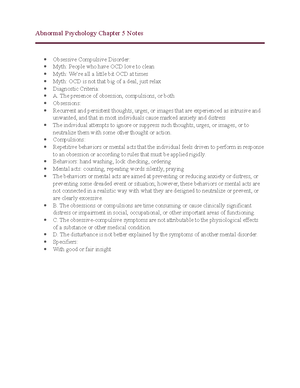 Abnormal Psychology Chapter 7 Lecture Notes - Abnormal Psychology ...