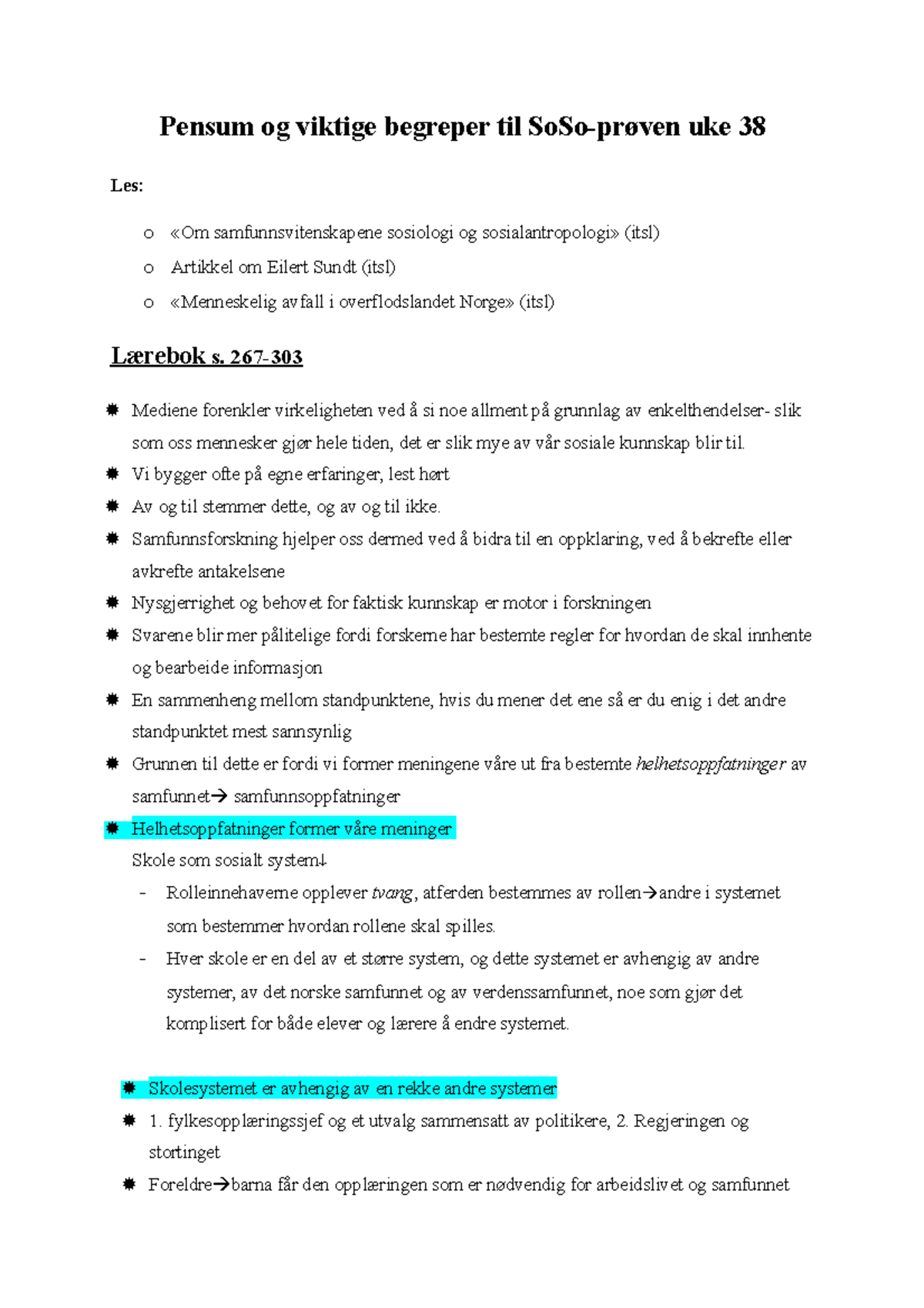 Soso prøve høst 2017 - Pensum og viktige begreper til SoSo-prøven uke ...